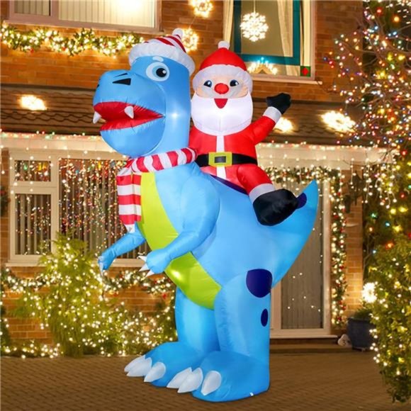 Holiday | 8ft Dinosaur Christmas Inflatable Santa Claus Rides A ...